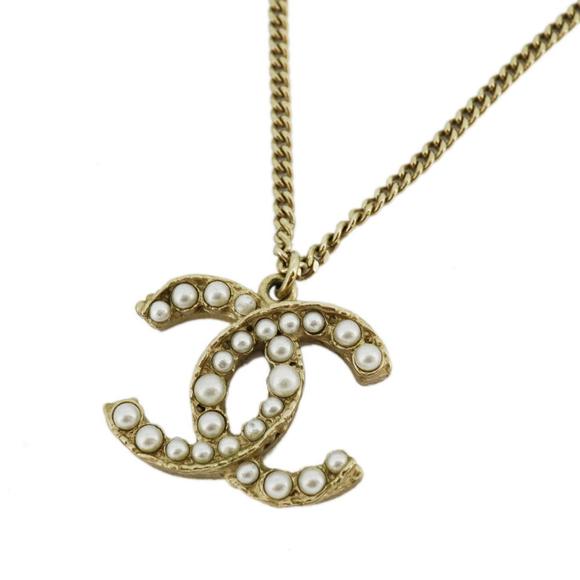 CHANEL | Jewelry | Chanel Necklace Coco Mark Fake Pearl Gp Plated ...